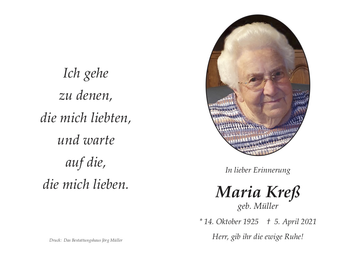 Maria Kreß - Bestattungshaus Jörg Müller Bestattungshaus Jörg Müller