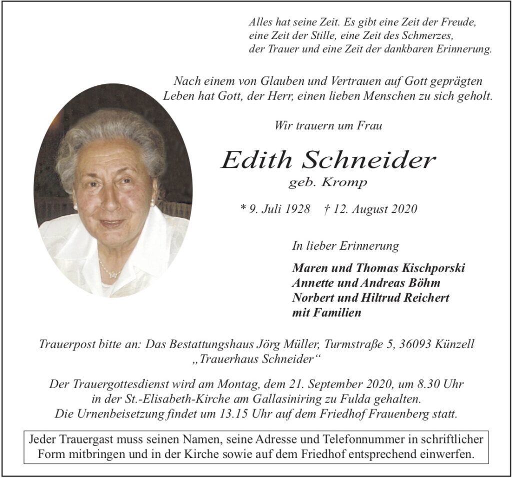 Edith Schneider - Bestattungshaus Jörg Müller Bestattungshaus Jörg Müller